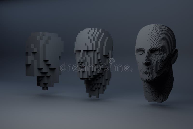 Abstract Human Face. 3D Illustration of a Head Constructing from Cubes ...