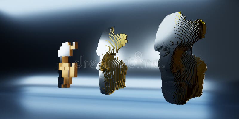 Abstract Human Face. 3D Illustration of a Head Constructing from Cubes ...