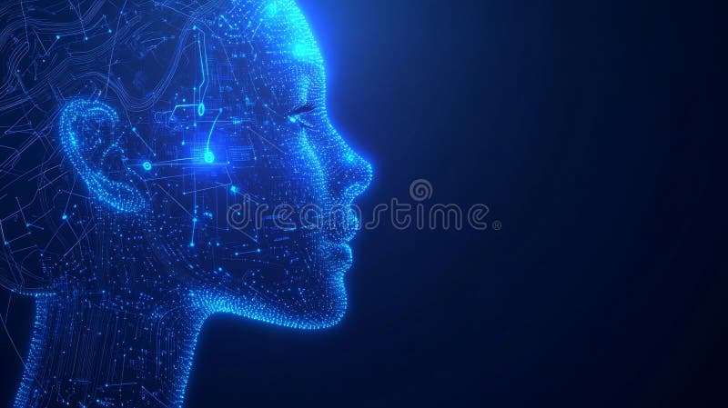 Abstract Human Face, Interconnected Digital Circuits, 1s and 0s ...