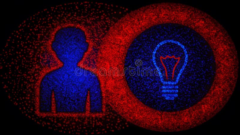 Abstract Human Figure with a Blue Lightbulb Symbol in Red and Blue ...