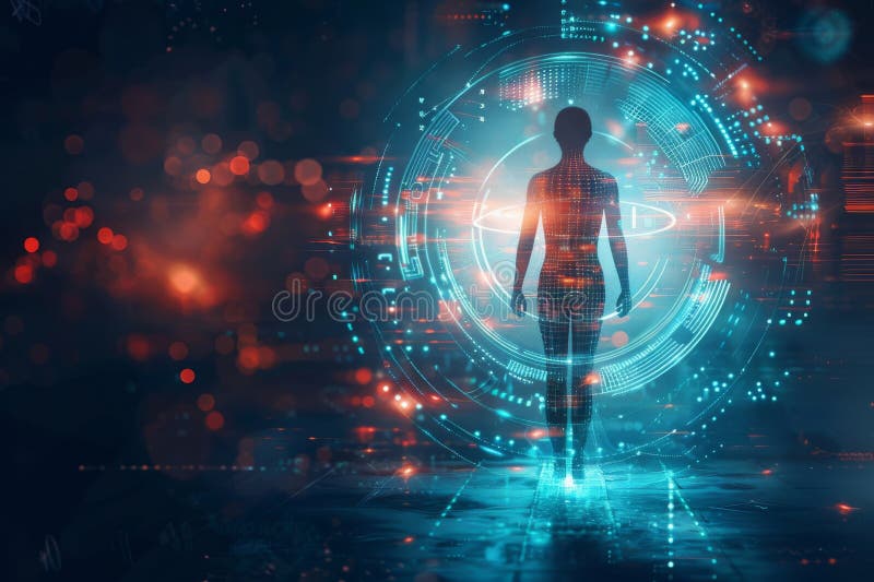 Abstract Human Figure with Digital Transformation Symbols, Tech ...