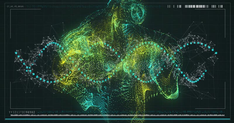 Abstract Human Figure and DNA Strands, Scientific Data Processing Image ...