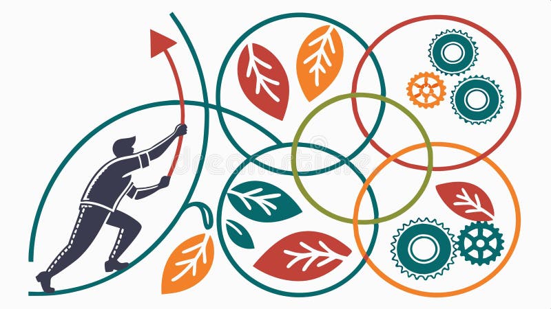 Abstract Human Figure Reaching Amid Connecting Circles and Shapes ...