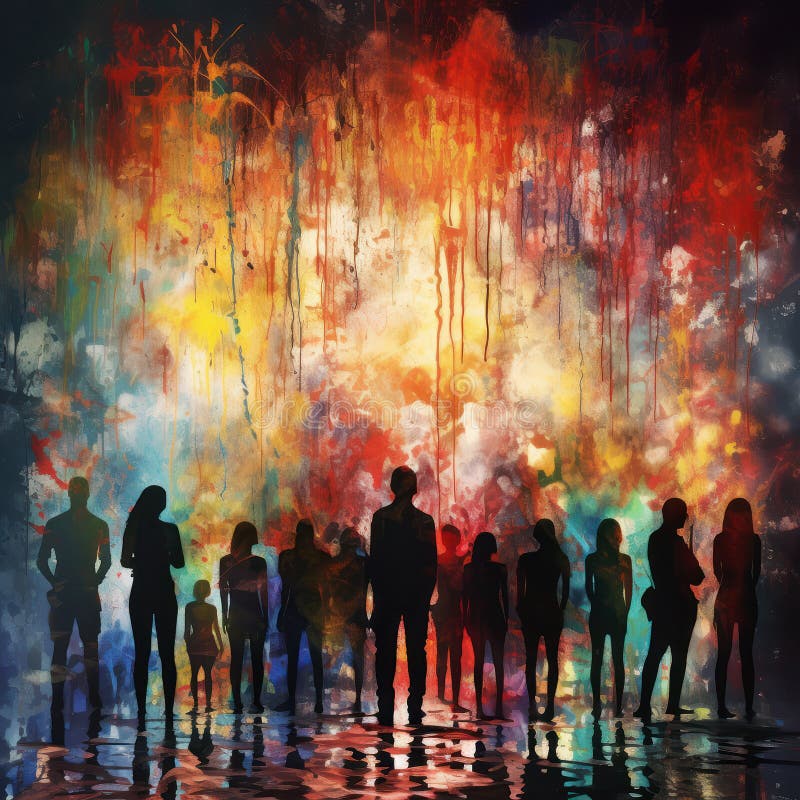 Abstract Human Figures Against a Backdrop of Dripping Colors. AI ...