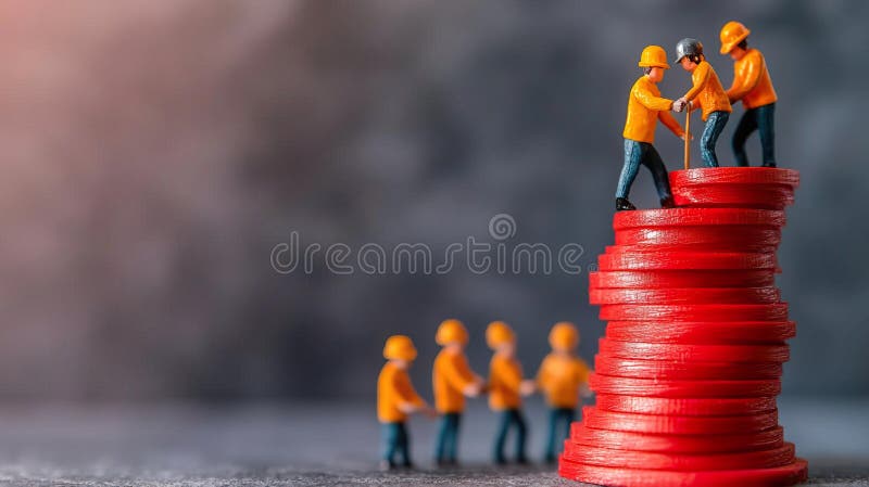Abstract Human Figures Building a Spiral Staircase Together, Teamwork ...