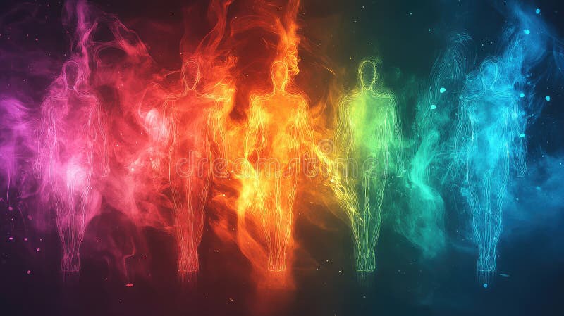 Abstract Human Figures with Glowing Hues in Vibrant Colors Create ...
