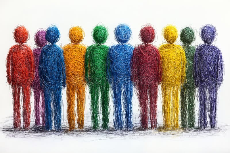 Abstract Human Figures in Rainbow Colors Standing Side by Side Their ...