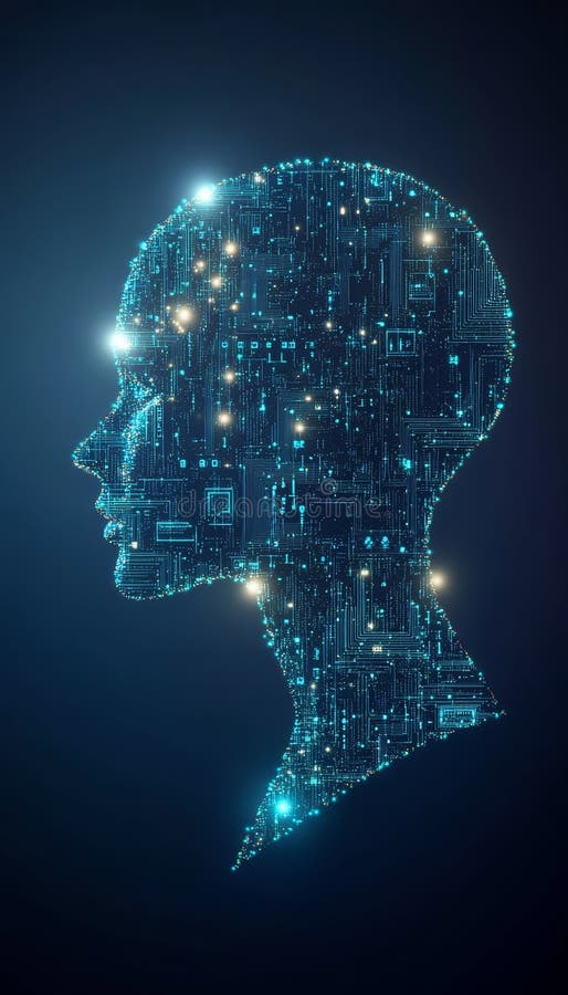 Abstract Human Head Formed with Circuit Board Tracery, Artificial ...