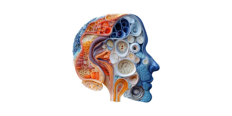 Abstract Human Head Illustration with Intricate Patterns. Symbolizes ...