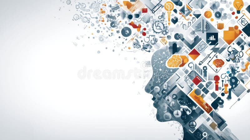 Abstract Human Head Silhouette Filled with Strategic Icons Illustrating ...