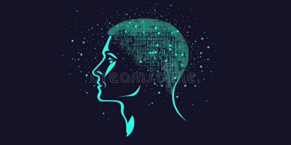 Abstract Human Head Silhouette with Motherboard Patterns and Binary ...