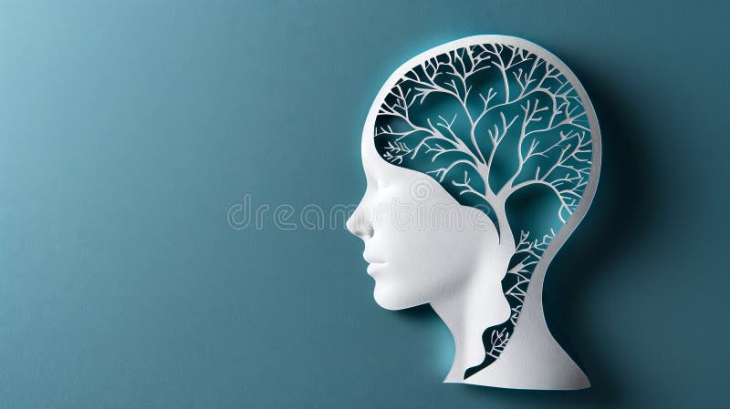 Abstract Human Head Silhouette with Tree Brain Design Stock ...