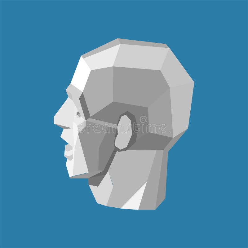 Abstract Human Head Stylized As a White Triangulated Sculpture on Blue ...
