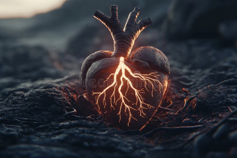 An Abstract Human Heart with Roots that Appear Shining. the Idea of ...