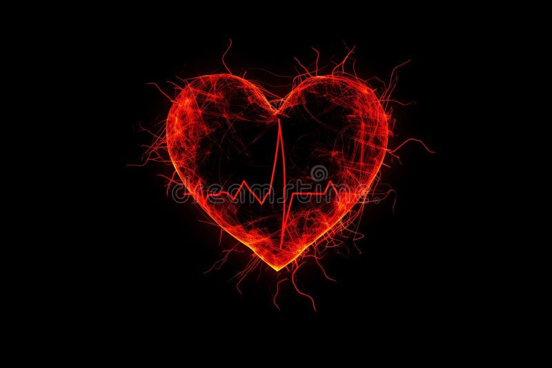 Abstract Human Heart Shape With Red Cardio Pulse Line Creative