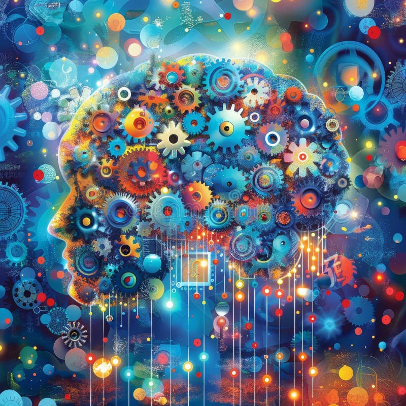 Abstract Human Mind with Gears and Cogs, Illustrating Concepts Like ...