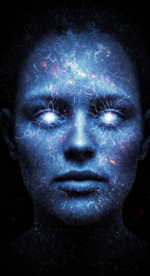 Human Mind Merging with Cosmic Galaxy Quantum Particles Digital Art Stock Illustration ...