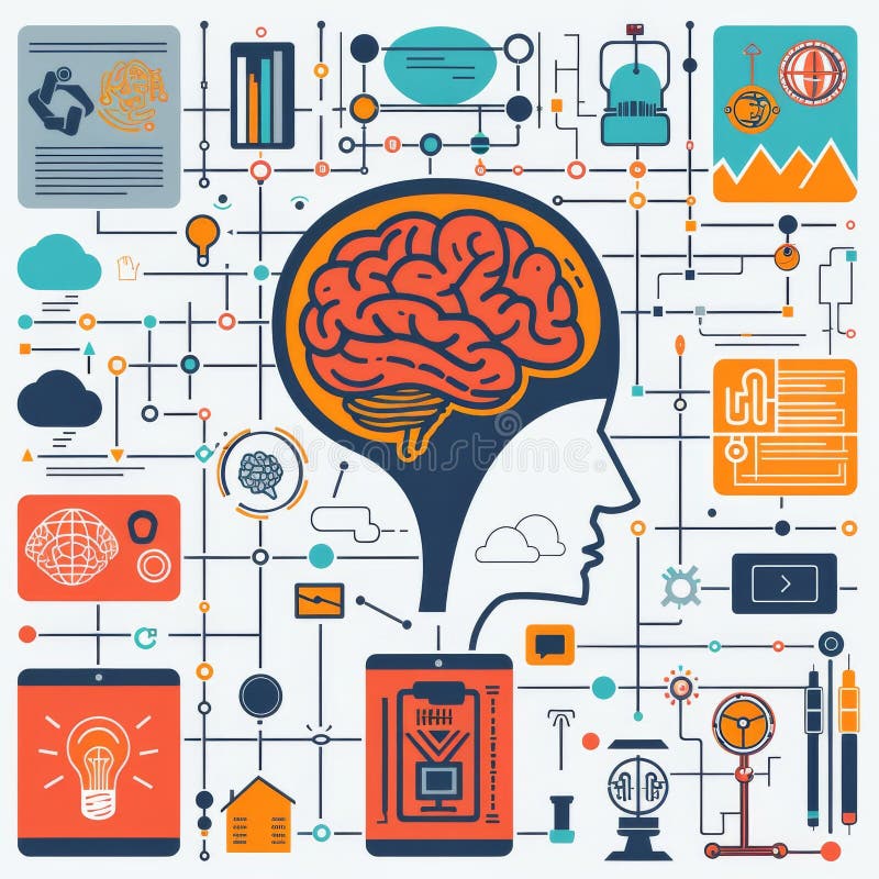 Abstract Human Mind and Technology Concept Stock Illustration ...