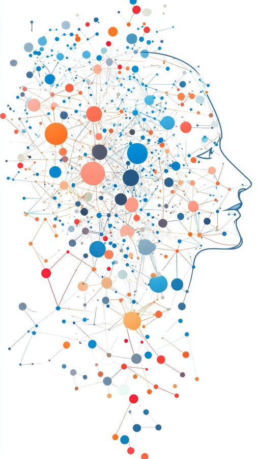 Abstract Human Profile with Colorful Dots and Connecting Lines Stock ...