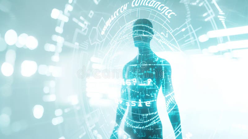 Abstract Human Silhouette in a Glowing Digital Matrix Stock Photo ...
