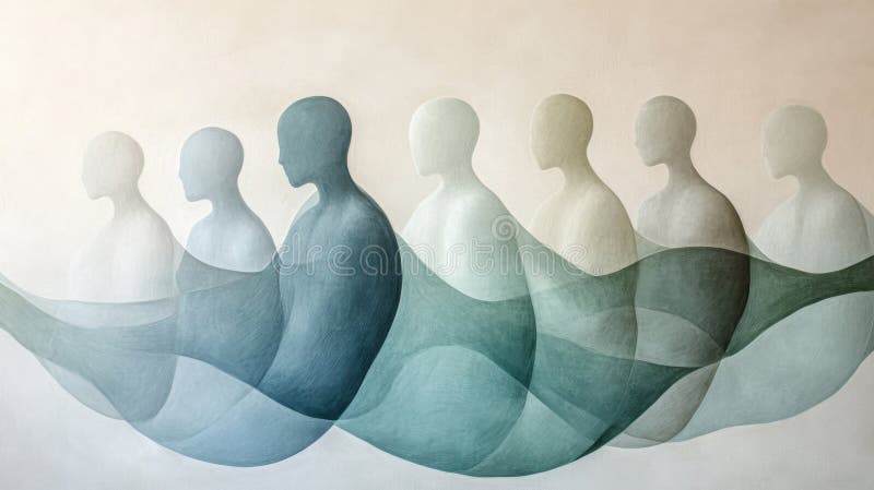 Abstract Human Silhouettes in Gradient Flowing Motion Art Stock ...
