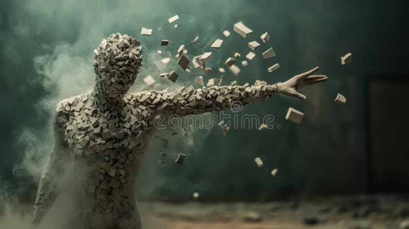 Abstract Human Transformation with Fragmented Stone Pieces in Motion ...
