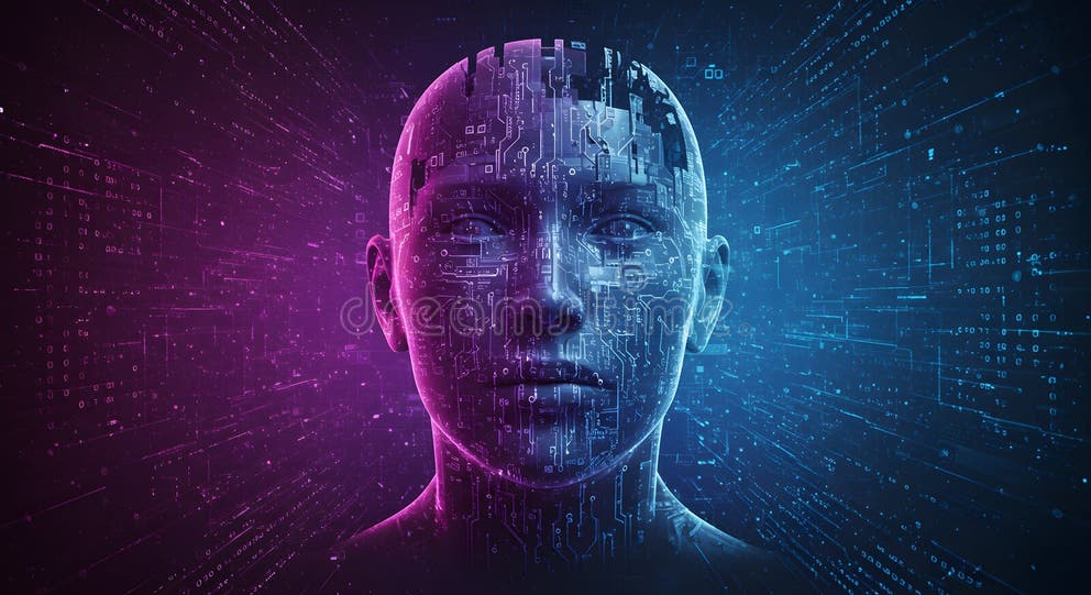 Abstract Humanoid Ai Head with Circuitry and Data Stream Design Stock ...