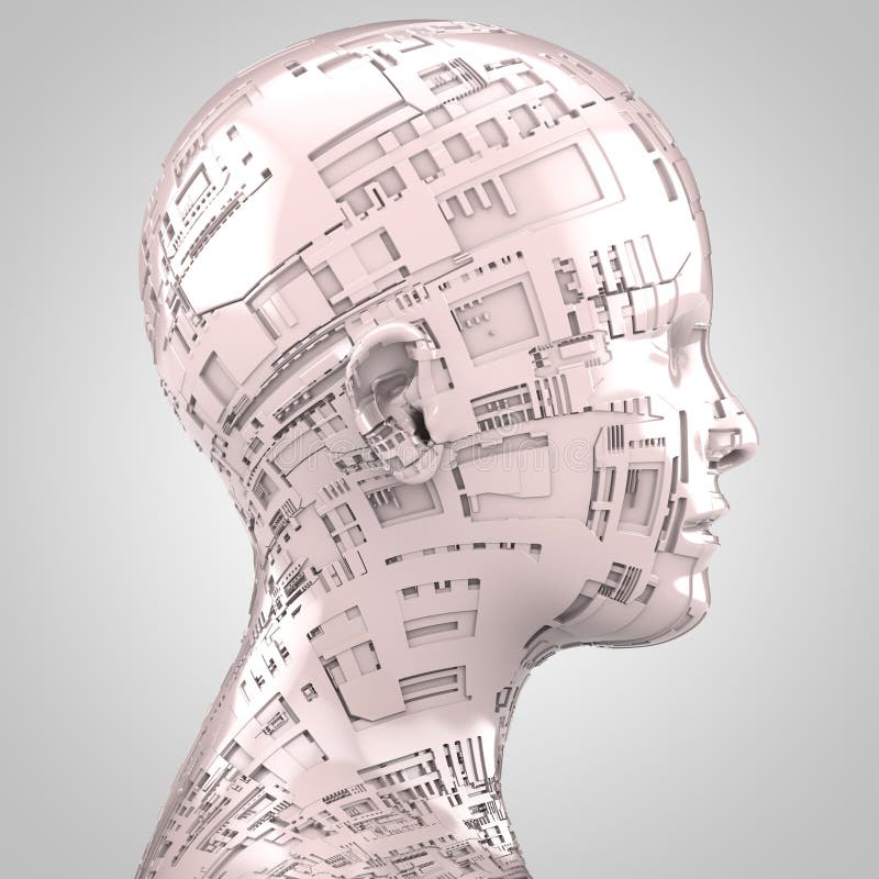 Abstract Humanoid Head Sideview in Beige Stock Illustration ...