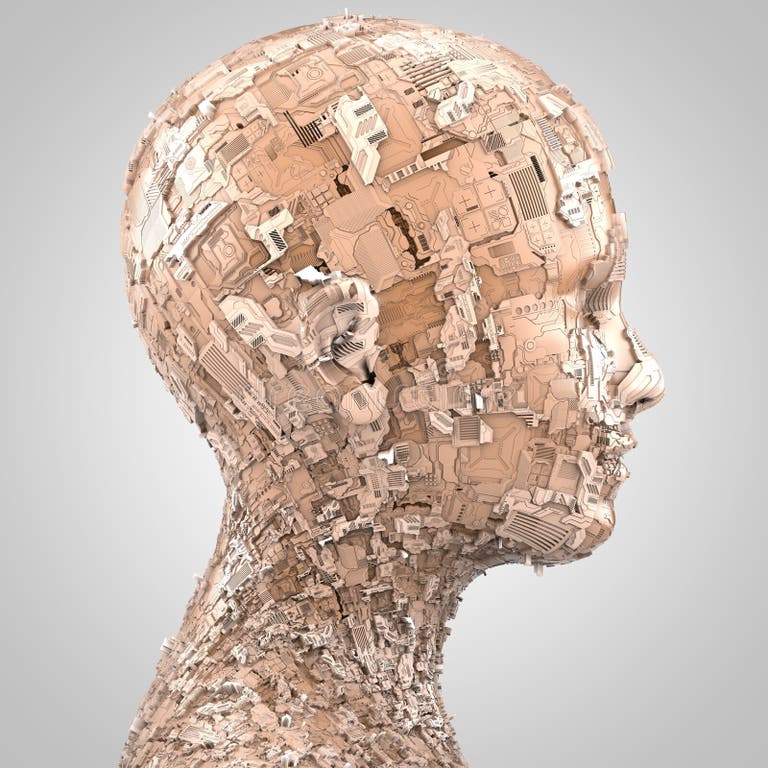 Abstract Humanoid Head Sideview in Beige Stock Illustration ...