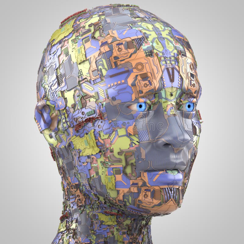 Abstract Humanoid Head Sideview in Beige Stock Illustration ...