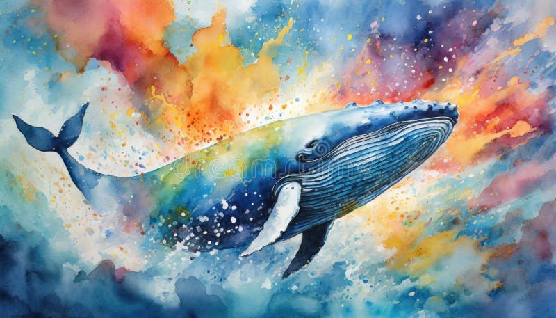 Abstract Humpback Whale Swimming in a Vibrant Artistic Ocean Stock ...