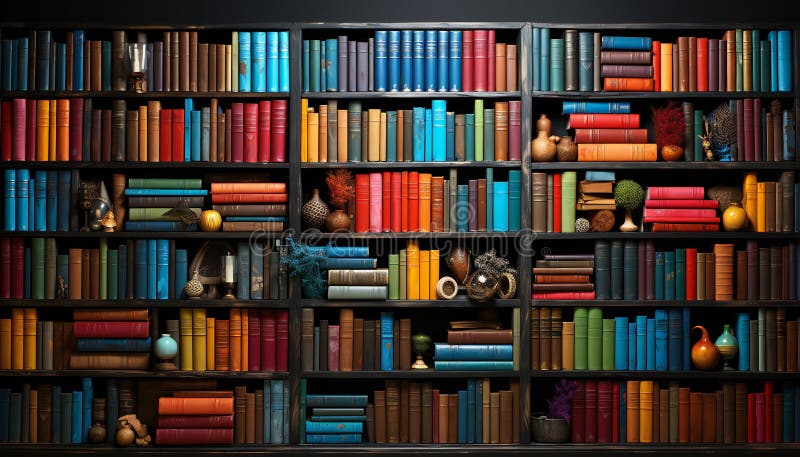 Abstract Hypnotic Illusion of Beautiful Bookshelf in Home Library ...