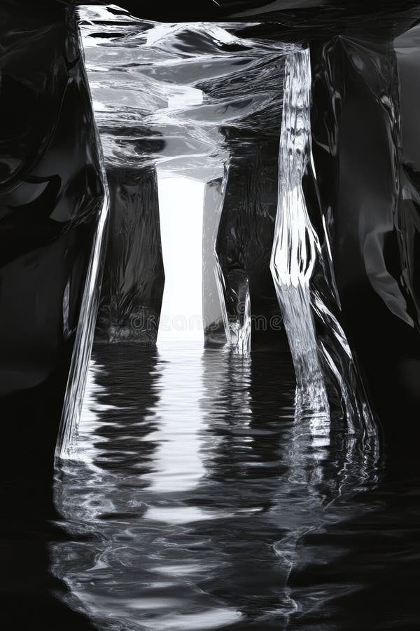 Abstract Ice Cave with Reflective Water Surface and Dramatic Lighting ...