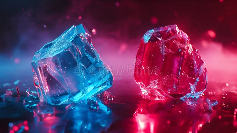 Abstract Ice Crystals in Red and Blue Tones. Generative Ai Stock ...