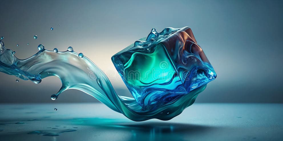 Abstract Ice Cube Silhouette in Flowing White Liquid a Stunning Visual ...