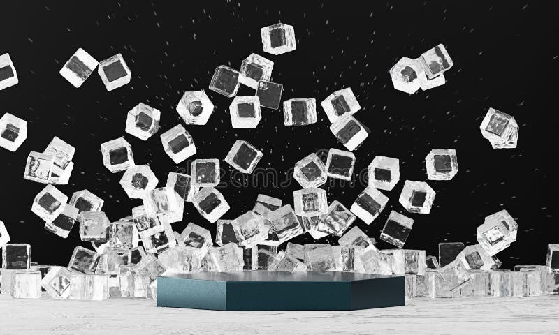Abstract Ice Cubes Explode with Product Stage Present for Advertising ...