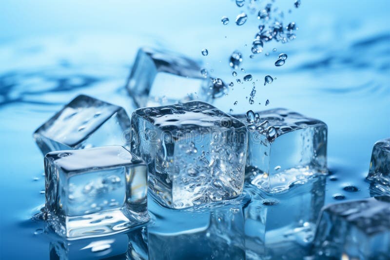 Abstract Ice Cubes Float in a Serene, Azure Aquatic Backdrop Stock ...