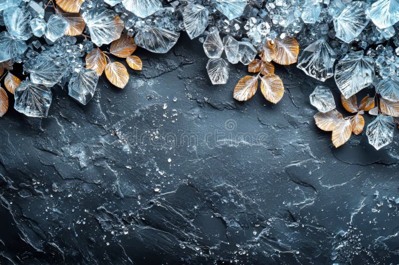 Abstract Ice Structure Highlighted by Frosted Ice on a Dark Background ...