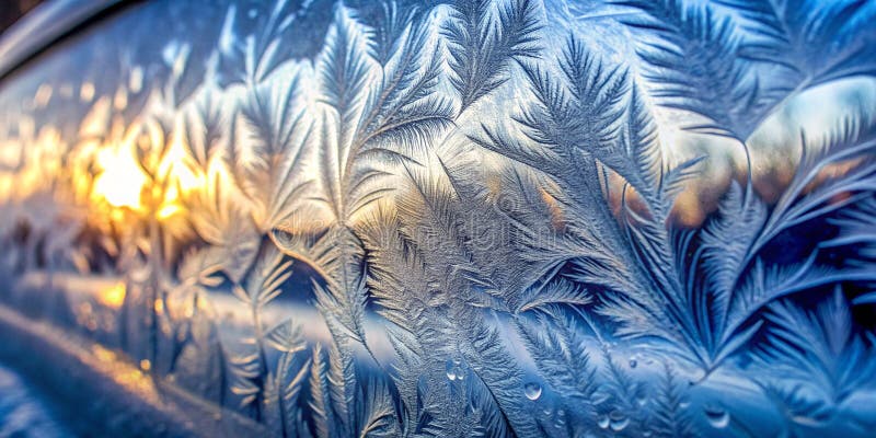 Abstract Ice Textures on a Car Window in Winter Stock Illustration ...