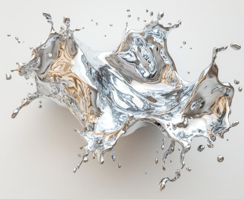 An Abstract Icon of Liquid Mercury in a 3D Chrome Style, with an ...