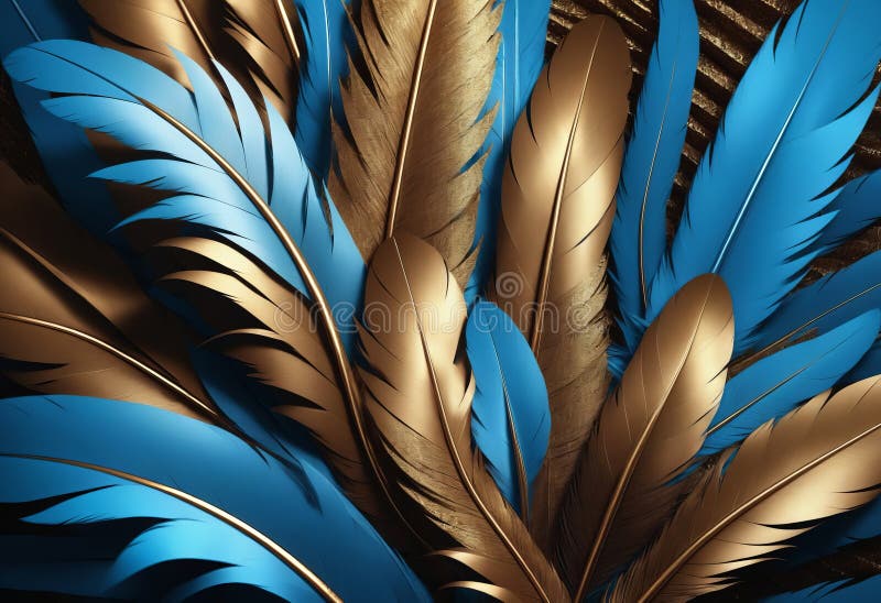 Abstract Idea with Browen and Gold Fabric Feathers Stock Illustration ...