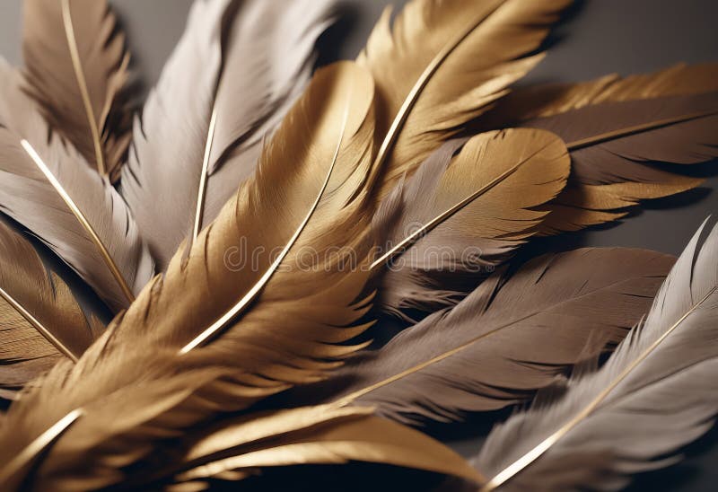 Abstract Idea with Browen and Gold Fabric Feathers Stock Illustration ...