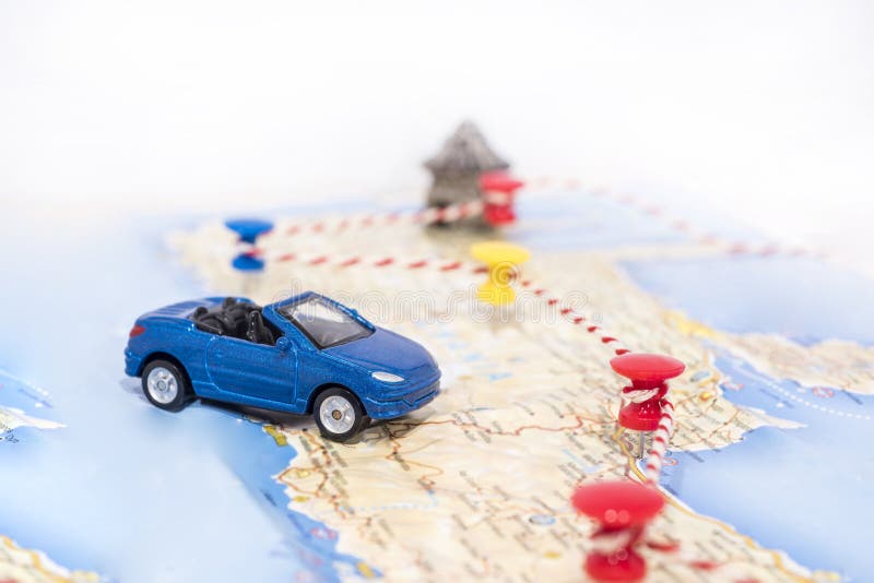 Abstract Idea of Rent a Car. Small Car on Map Stock Image - Image of ...