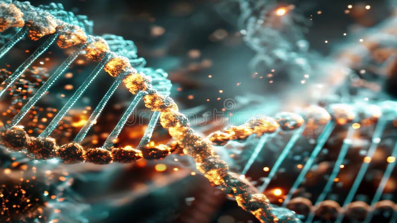 Close-up of the Detailed Structure of the DNA Chain on a Dark ...