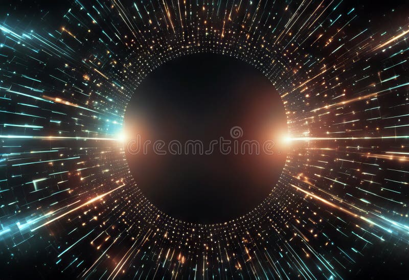 Abstract Illuminated Blue Circle Shape of Particles Array on Dark ...
