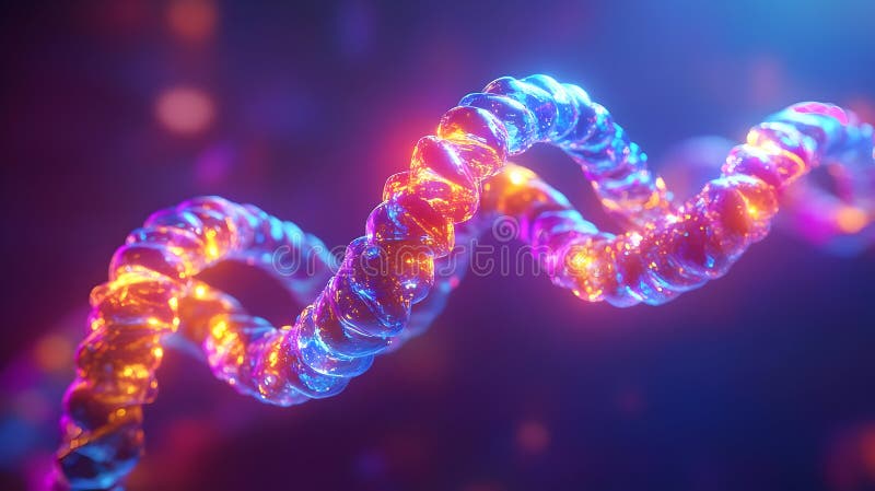 Abstract Illuminated Blue and Orange Double Helix Structure on Dark ...