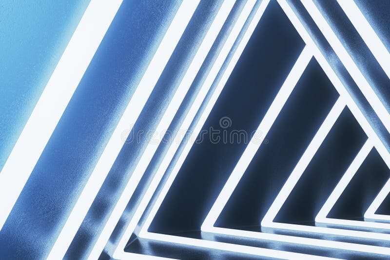 Abstract Illuminated Triangular Interior. Design Concept. 3D Rendering ...