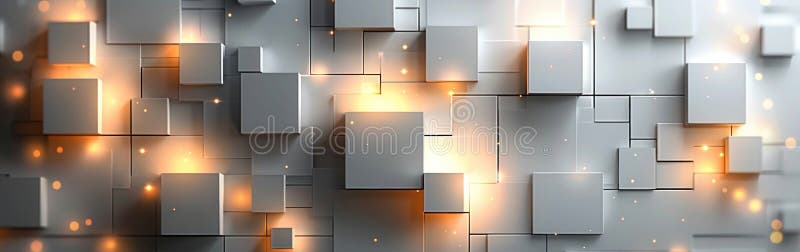 Abstract Illuminated Cube Wall - Geometric White Texture with Glowing ...