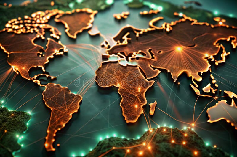 Abstract Illuminated Global Connectivity Map Stock Illustrations ...
