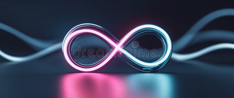 Abstract Illuminated Neon Infinity Symbol on Dark Surface for Digital ...